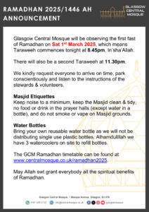 Ramadhan Announcement | Glasgow Central Mosque