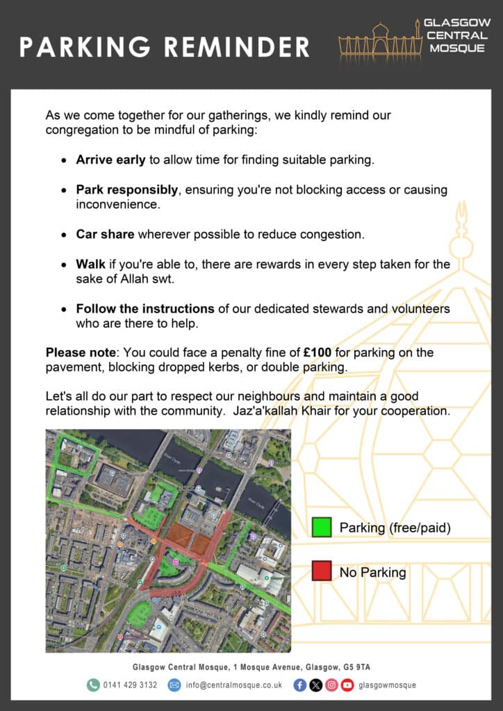 Parking Reminder | Glasgow Central Mosque